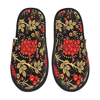 Generic Pantoufles De Voyage Khokhloma Traditionnel Russe Aux Canneberges Unisexe Accueil Pantoufles Antid&eacute;rapant Chaussons Pour Camping Homme H&ocirc;tel M