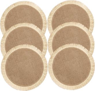NUOBESTY 6 St&uuml;ck Teiliges Runde Jute Tischsets mit Fransen Hitzebest&auml;ndige Antirutsch Gewebte Platzsets Dekoratives Tischset f&uuml;r K&uuml;che Esszimmer Party und Rest