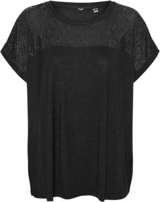 Vero Moda Curve Vmcanne SS O-Neck Lace Top JRS Noos Cur Haut, Noir, 44/46 FR Femmes