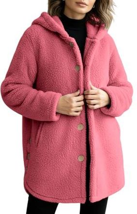 Generic Vestes pelucheuses pour femme - Manteaux &agrave; capuche d&eacute;contract&eacute;s boutonn&eacute;s tendance et chauds pour lhiver - V&ecirc;tements dext&eacute;rieur surdimensionn&eacute;s pour v