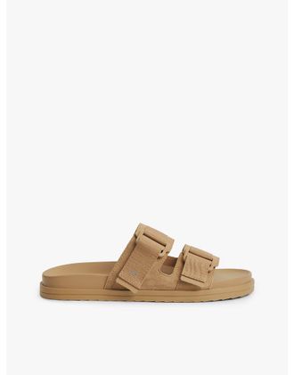 Tommy Hilfiger Wildleder-Sandalen in Hellbraun mit gewebtem Riemen und Schnalle