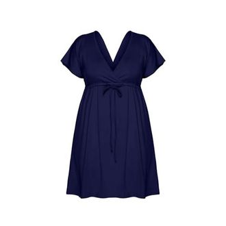 Generic Robe d&eacute;t&eacute; d&eacute;contract&eacute;e &agrave; manches courtes et col en V profond pour femme - Grande taille - Robe d&eacute;t&eacute; boh&egrave;me pour la plage, les vacances - Essentiels de