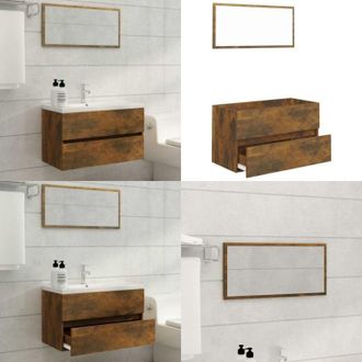 vidaXL Vidaxl - 2-tlg. Badm&ouml;bel-Set R&auml;uchereiche Holzwerkstoff - Badm&ouml;bel Set - Holzwerkstoff - Waschbeckenunterschrank - Spiegelschrank - Badezimmerm&ouml;bel