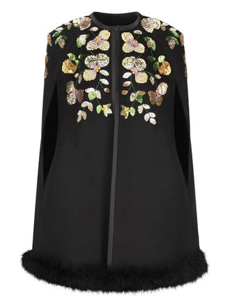 Valentino Garavani cape &agrave; fleurs - Noir