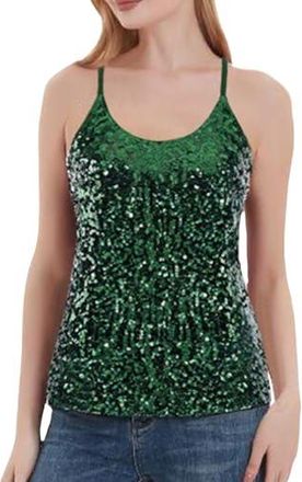 Generic Costume de f&ecirc;te 2026 pour femmes - D&eacute;bardeur &agrave; paillettes et bretelles (2), Vert, XXL