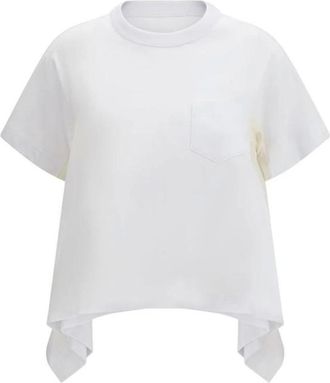 sacai Femme, Tops, Blanc, Taille: 42 FR T-Shirt Ras du Cou en Coton