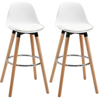 HOMCOM Lot de 2 tabourets de bar, chaises de bar en PU avec dossier et repose-pieds, assise rembourr&eacute;e 69 cm, pieds en bois, style moderne, tabourets