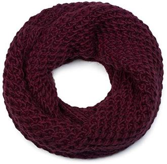 styleBREAKER Écharpe loop en maille avec un motif tricoté épais, foulard tube en maille grossière unie, unisexe 01018157, couleur:Bordeaux-rouge