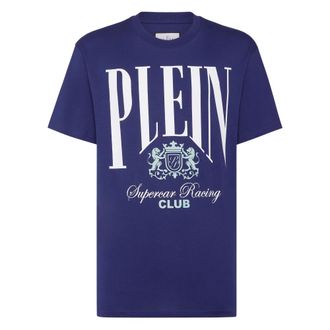 Philipp Plein Homme, Tops, Bleu, Taille: 3XL Jersey T-shirt Round Neck SS Cars Racing