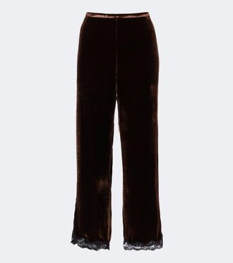 Rixo Weite Hose Mirielle aus Samt mit Spitze