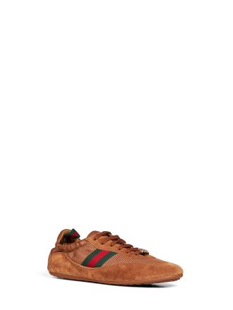 Gucci Womens Sneakers Shift Brown Suede Calfskin Trainers