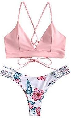 Zaful Ensemble de Bikini Deux Pi&egrave;ces pour Femme avec Soutien-Gorge Dos Push-up r&eacute;glable, Maillot de Bain Triangle &agrave; Motif Floral