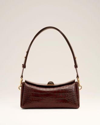 Ami Ami Paris - Sac Carrousel marron en cuir de veau emboss&eacute; crocodile Marron Chocolat - TU - Unisex