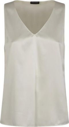 Emporio Armani Femme, Tops, Blanc, Taille: 52 FR Silk Satin V-neck Top