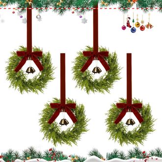 Generic Bauernhaus Girlanden - 4 Teile Weihnachtsk&uuml;chenschr&auml;nkdekorationen, mit roten Rosetten-Details, traditionelle Urlaubsarrangements | Sch&ouml;ne saisonale A