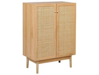 Beliani Sideboard 2 T&uuml;ren Regalb&ouml;den Spanplatte Kiefer helle Rattanfront Boho rustikal Stil Nivo