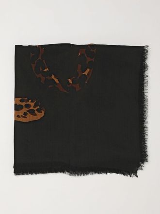 Saint Laurent &Eacute;charpe carr&eacute;e en laine &agrave; imprim&eacute; animalier avec monogramme YSL
