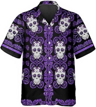 Keephen TangoDS Tatouage Squelette Impression 3D Chemise &agrave; Boutons Chemise Hawaiienne Femmes Hommes Cool Taille Large &Eacute;t&eacute; Manches Courtes Chemise