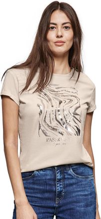Street One Damen A321960 T-Shirt mit Pailetten, Smooth Sand beige, 44