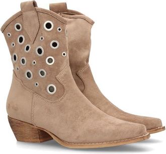 Shoes & Blues Bottes Cowboy en demi-cana pour femme avec d&eacute;coration doeillets m&eacute;talliques. Design &agrave; pointe fine et talon cubain bas. Imprim&eacute; uni. Id&eacute;al pour le quot