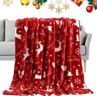 Generic Weihnachtsdecke - Weihnachtsdecke Flanell mit Schneeflocke und Elch Muster | Weihnachtsdecke aus Pl&uuml;sch, flauschige warme und gem&uuml;tliche Flanelldecke,