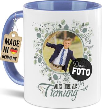 Tassendruck Tasse zur Firmung mit Foto selbst gestalten - Alles Liebe zur Kommunion - Kreis - Personalisierte Firmungsgeschenke - Keramiktasse, 300 ml, Innen & He