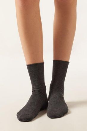 Calzedonia Socke Aus Wolle/baumwolle Ohne B&uuml;ndchen Grau