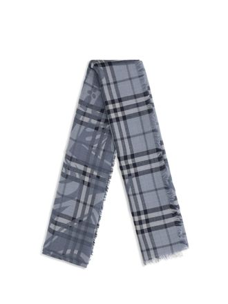 Burberry Womens Scarf Knight Check Bank Blue Fleece Wool (ovis Aries) Scarfs