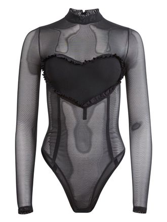 Fleur du Mal body Mesh Ruffle Heart - Noir