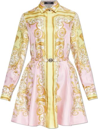 Versace Femme, Robes, Multicolore, Taille: 36 FR Robe Chemise Midi en Twill de Soie Imprim&eacute;e