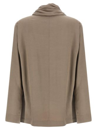 Nude Draped Scarf Panel Blouse - Dove Gray
