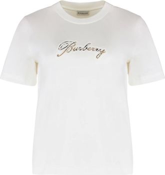 Burberry Femme, Tops, Blanc, Taille: 36 FR Logo Cotton T-shirt