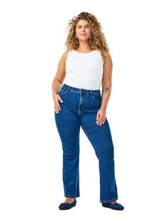 Zizzi Jean pour femme grandes tailles - Jean taille haute Bootcut avec stretch - Jambe évasée - Jean 5 poches en coton - Pantalon grande taille 42-56, bleu 