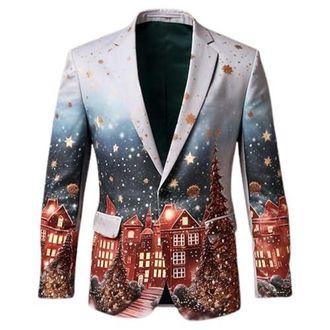 Generic Costume Noel Homme Manches Longues, Costumes De Noël pour Hommes Imprimé Blazer De Noël pour Les Affaires Et Le Commerce Christmas La Mode Mi Saison C