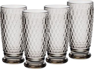 Villeroy & Boch Boston Coloured Longdrinkgl&auml;ser Smoke 4er Set, 400 ml, Farbige Trinkgl&auml;ser mit Facettenmuster, Kristallglas f&uuml;r Cocktails, Sp&uuml;lmaschinengeeignet, Grau