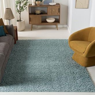 Safavieh Zottelig Teppich f&uuml;r Wohnzimmer, Esszimmer, Schlafzimmer - Athens Shag Collection, Hoher Flor, Meeresschaum, 183 X 274 cm