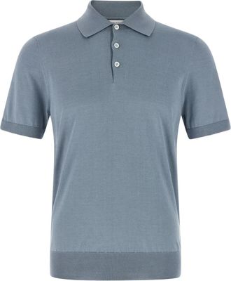 Brunello Cucinelli polo en coton &agrave; liser&eacute;s contrastants - Bleu