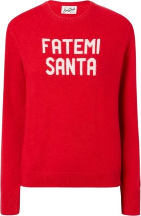 Saint Barth Femme, Pulls, Rouge, Taille: 44 FR Maglia giro collo scritta stampata Fatemi Santa