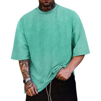 Minetom Herren Sommer T-Shirt Oversize Fit Kurzarm Oberteil Mit Rundhals Retro Washed Weit Geschnittenes Tee Einfarbig Basic Shirt T Shirts M&auml;nner Longshirt A