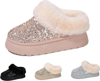 Generic Bottes plates &agrave; paillettes pour femme - Chaudes - Antid&eacute;rapantes - Fausse fourrure - Confortables - Pour lint&eacute;rieur et lext&eacute;rieur - L&eacute;g&egrave;res et antid&eacute;r