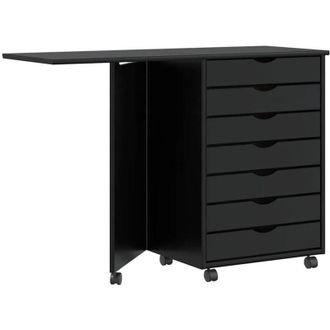 vidaXL Vidaxl - Rollschrank mit Schreibtisch moss Schwarz Massivholz Kiefer