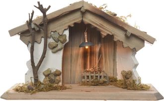 Kaemingk LED Holz Krippe mit Moos 11,5 x 30 x 18,5 cm