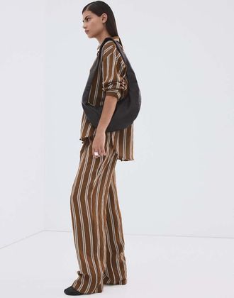 Mango Pantalon rayures pinces marron - Femme - XS - MANGO