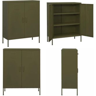 vidaXL Beistellschrank Olivgr&uuml;n 80x35x101,5 cm Stahl - Lagerschrank - Stauraum - Wohnzimmerm&ouml;bel - Garderobe - Metallregal - Home & Living