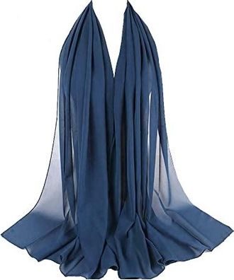 KAV Foulard hijab uni élégant en mousseline de soie pour femme - Turban léger pour cheveux - Châle, Bleu moyen