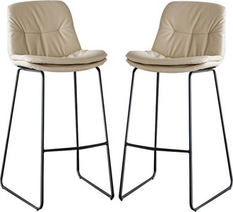 Generic Lederbezogene Barhocker, gepolsterte Tresenhocker mit R&uuml;cken- und Fu&szlig;st&uuml;tze, hohe Barhocker f&uuml;r K&uuml;cheninsel, Caf&eacute;, Kneipe