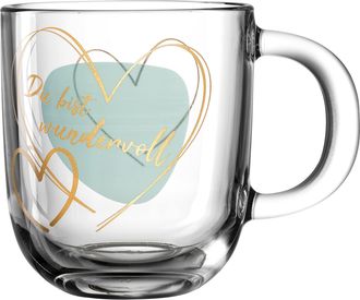 Leonardo Leonardo Emozione Geschenk Tasse du bist wundervoll 1 St&uuml;ck, sp&uuml;lmaschinengeeignete Tasse, gr&uuml;ne Herz Motiv, Tee-Glas mikrowellenfest 400 ml, 033231