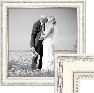 Photolini Bilderrahmen Shabby-Chic Landhaus-Stil Weiss 30x30 cm Massivholz mit Glasscheibe und Zubeh&ouml;r/Fotorahmen