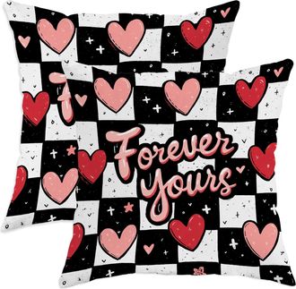 Generic Herzen Modern Verspielt Kariert Sterne Rot Kissenbezug Mit Rei&szlig;verschluss Zierkissenbezug Komfort Dekokissenbezug F&uuml;r Heimdekoration Schlafzimmer Bett