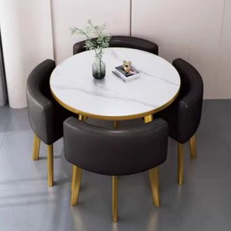 Generic Konferenztisch-Set, runder Konferenztisch in Holzoptik mit 4 St&uuml;hlen mit PU-R&uuml;ckenlehne, ideal f&uuml;r Gesch&auml;ftstreffen, Verhandlungen und Empfangsbereich